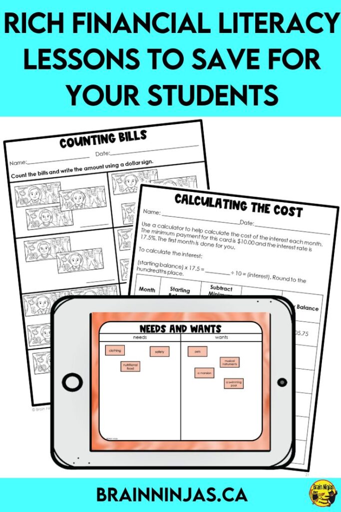 Rich Financial Literacy Lessons to Save For Your Students - Ninja Notes