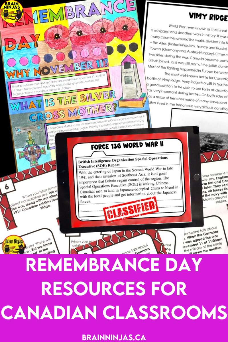 Remembrance Day Resources for Canadian Classrooms - Ninja Notes